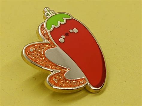 Cute Chilli Pin With Glitter Fire Kawaii Hot And Spicy Glitter Badge Chilli Pepper Fire Pin