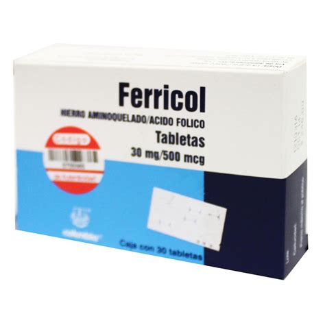 Tabletas Ferricol 30mg500mcg Caja Con 30 Tabletas Chedraui