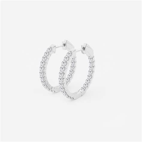 1 Ctw Round Lab Grown Diamond Inside Out Hoop Earrings 14k White Gold