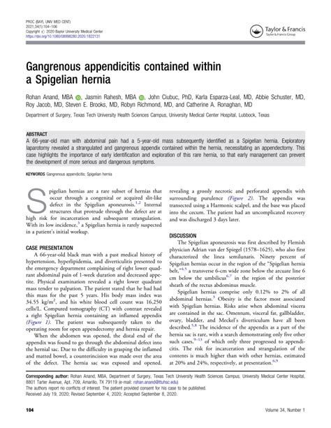 Pdf Gangrenous Appendicitis Contained Within A Spigelian Hernia