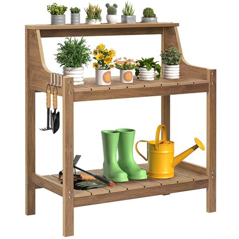 Hdps Potting Bench Table With 4 Hooks All Weather Outdoor Garden