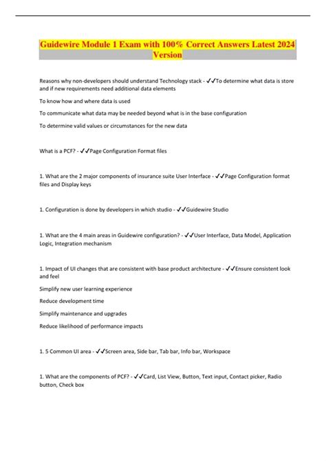 Guidewire Module 1 Exam With 100 Correct Answers Latest 2024 Version