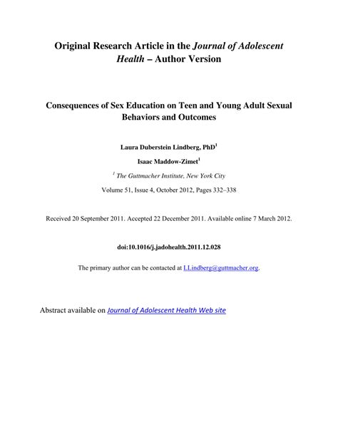 Pdf Consequences Of Sex Education On Teen And Young Adult Sexual