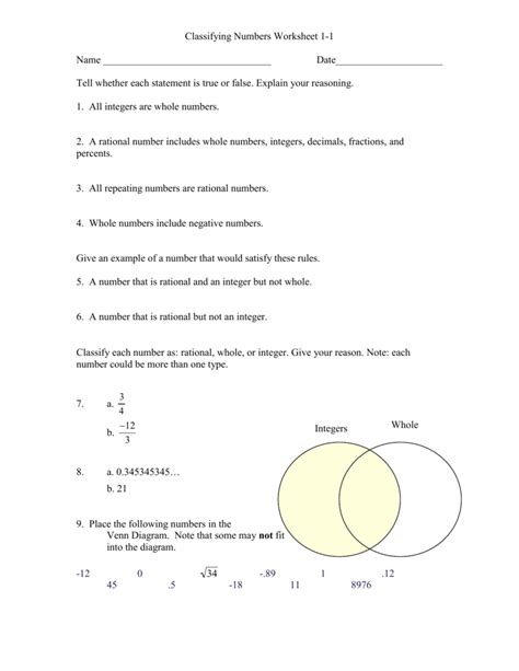 Classifying Rational Numbers Worksheet E