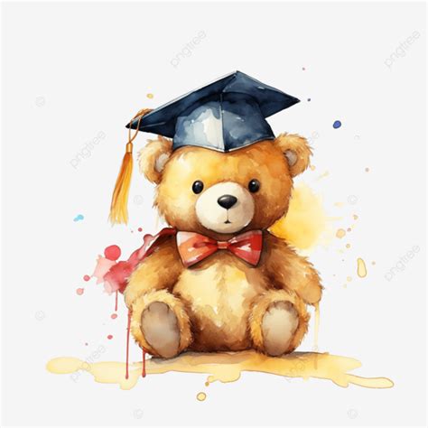 수채화 졸업 테디 베어 인공 지능 생성 눈금 캡 타이포그래피 Png 일러스트 및 이미지 에 대한 무료 다운로드 Pngtree