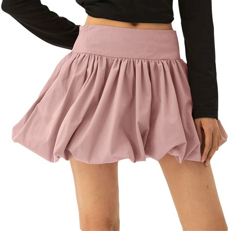 Dazeni Women Girls Bubble Mini Skirt Elastic Waist Pleated Puffy Short Skirts A Line Rufle
