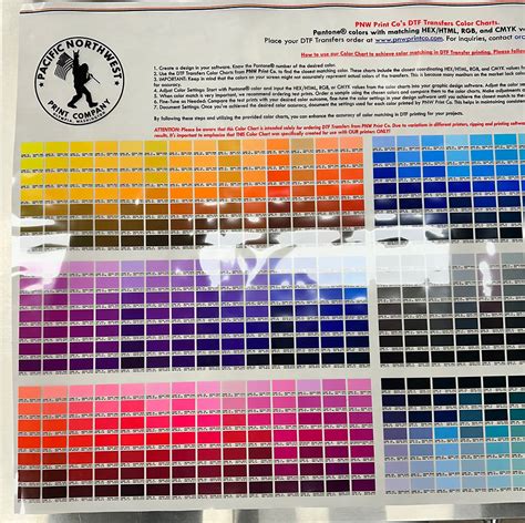Pnw Dtf Color Chart Full Pantone Matching Hexhtml Rgb And Cmyk Values Pnw Print Company