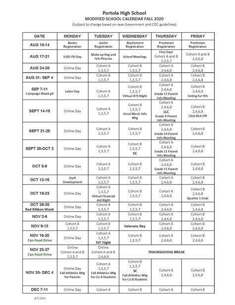 Phs Calendars Portola High School