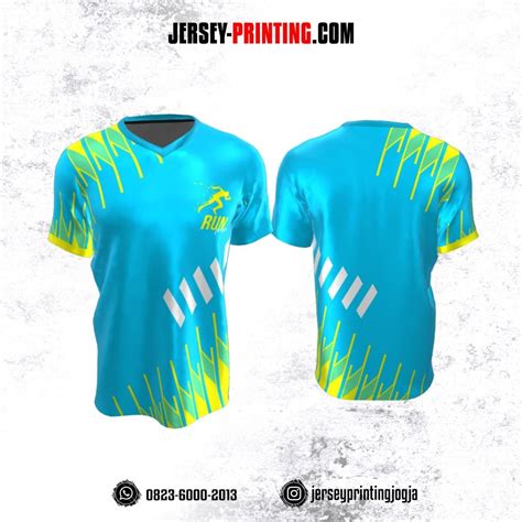 Jersey Lari Biru Muda Motif Geometris Kuning Putih Jersey Printing Bikin Jersey Satuan Murah
