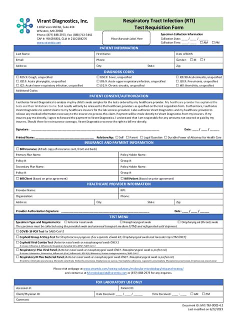 Fillable Online Respiratory Tract Infection Rti Test Requisition Form