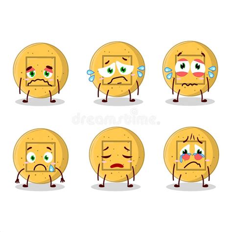 Dalgona Candy Square Cartoon Character With Sad Expression Stock Vector