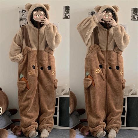 Anime Onesie Gấu Dễ Thương Người Lớn Động Vật Pijama Ấm Flannel Bộ Đồ