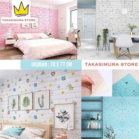 Jual Wallpaper 3d Foam Model Bata Putih Pink Biru Bintang Bear Lucu Uk