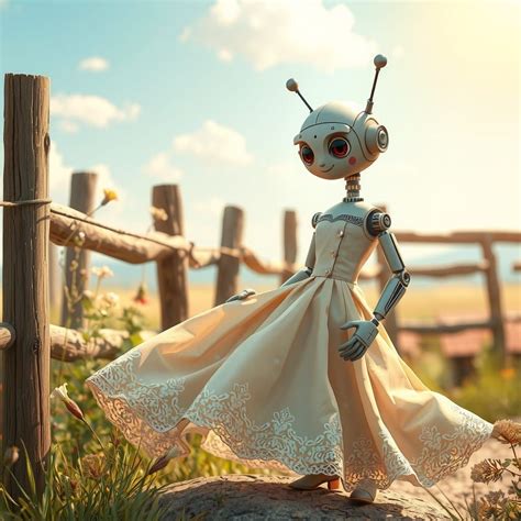 Teeny Tiny Robot In Victorian Dress In A Whimsical Ai Art