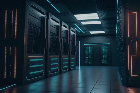 Premium Photo High Tech Futuristic Datacenter Server Racks Generative Ai