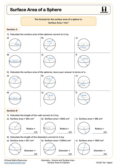 Surface Area Of A Sphere Worksheet Fun And Engaging Year 10 And Year