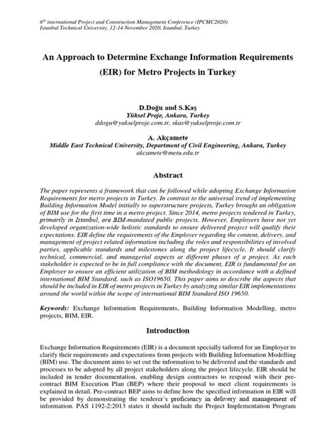 3an Approach To Determine Eir For Metro Projects In Turkey Pdf