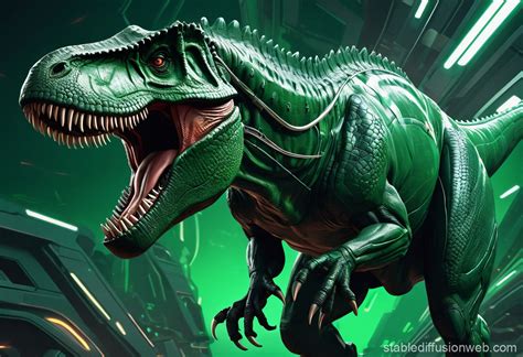 Dark Green T Rex With Futuristic Energy Stable Diffusion Online