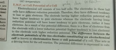 Iii Temperature Emf Or Cell Potential Of A Cell Electrochemical Ce