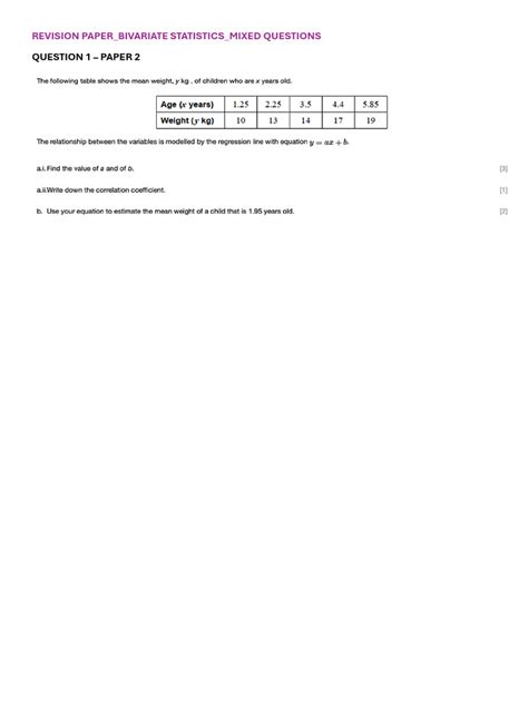 Revision Paper Bivariate Statistics Pdf