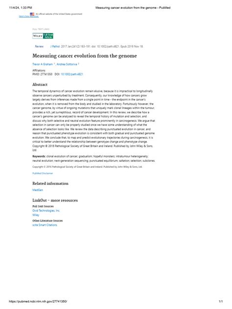 Measuring Cancer Evolution From The Genome Pubmed Pdf Evolution