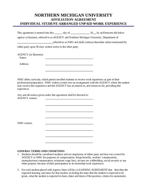 Affiliation Agreement Individual Student Doc Template Pdffiller