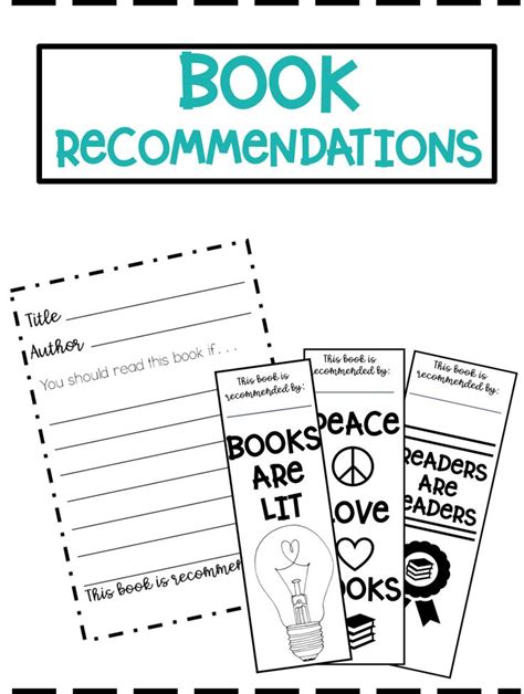 Classroom Book Recommendations And Bookmarks Book Recommendations