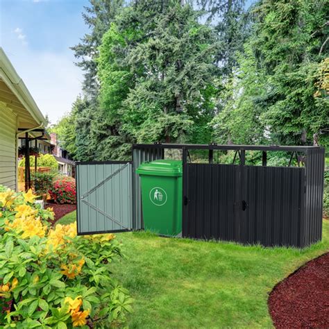 Outdoor Trash Can Storage Shed For 3 Garbage Bins Stainless Galvanized