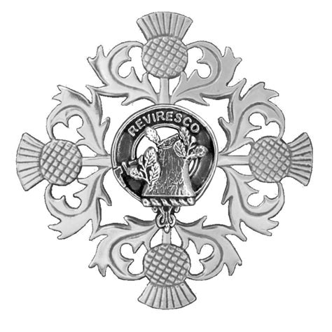 Macewen Clan Crest Scottish Four Thistle Brooch Etsy