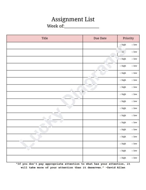 Pink Assignment Listhomework Tracker Etsy