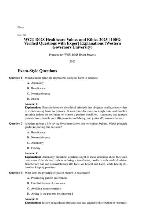 Wgu D028 Healthcare Values And Ethics 2025 100 Verified Questions