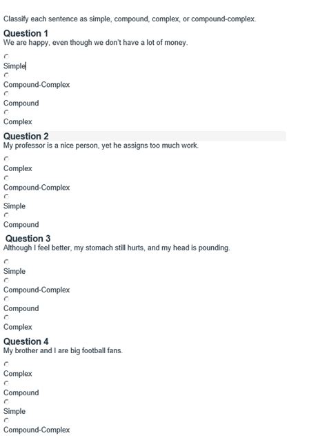 Solved Classify Each Sentence As Simple Compound Complex