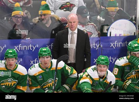 Minnesota Wild Head Coach John Hynes Center Top Watches An Nhl Hockey Game Against The Arizona
