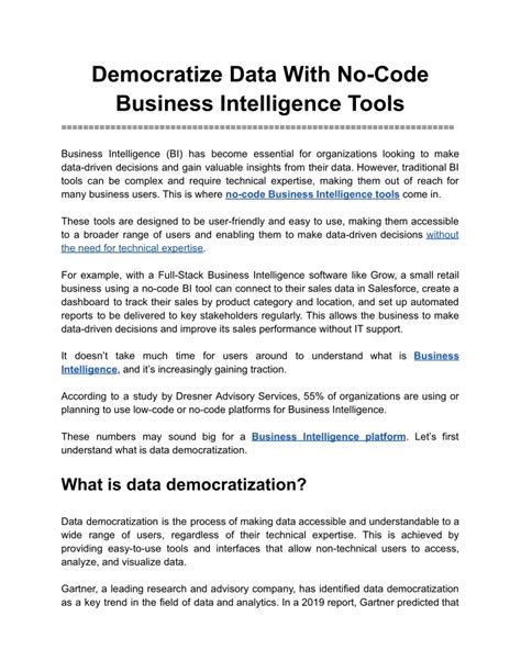 Ppt Democratize Data With No Code Business Intelligence Tools