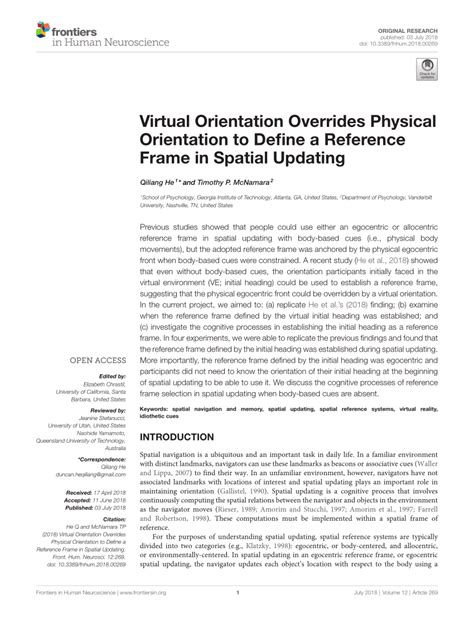 Pdf Virtual Orientation Overrides Physical Orientation To Define A Reference Frame In Spatial