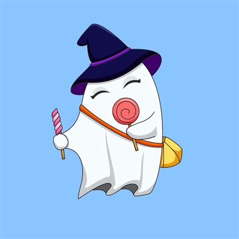 Premium Vector Cute Ghost Eating Candy Illustration