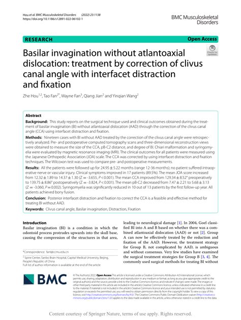 Pdf Basilar Invagination Without Atlantoaxial Dislocation Treatment