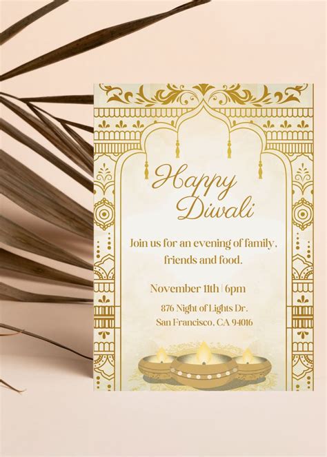 Cream And Gold Diwali Invitation Festival Of Lights Celebration