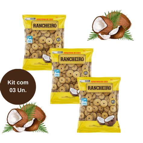 Kit Com 3 Biscoito Rosquinha De Coco Rancheiro Zero Lactose Produto