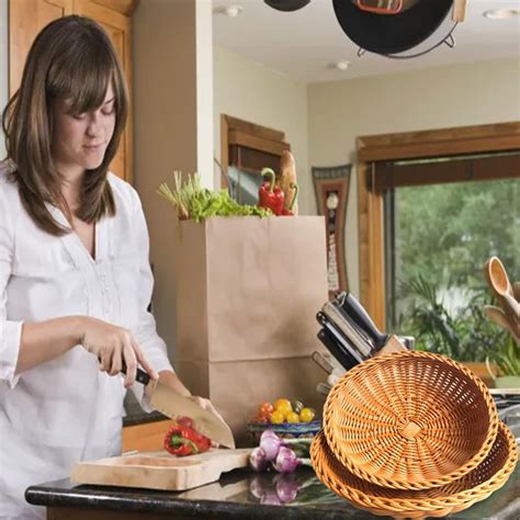 Chenygod Bread Baskets Round Wicker Basket Round Woven Wicker Bread