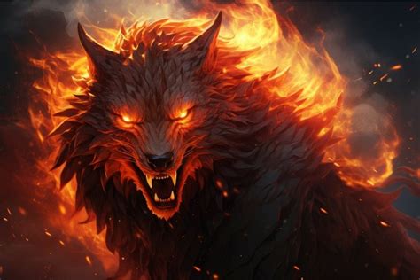 Enigmatic Fiery Wolf Fantasy Generate Ai