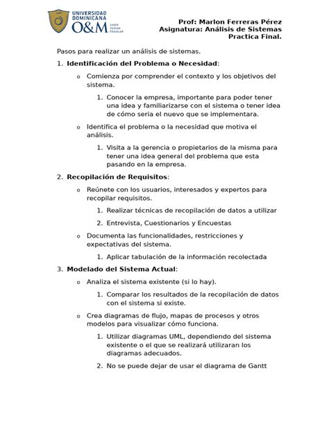 Pasos Para Análisis De Sistemas Efectivo Pdf