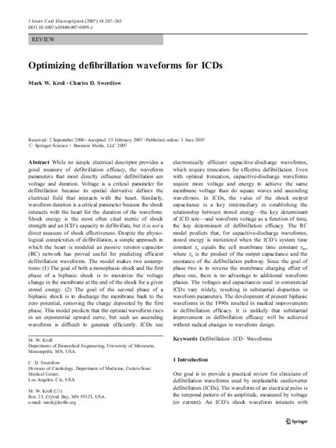 Pdf Optimizing Defibrillation Waveforms For Icds