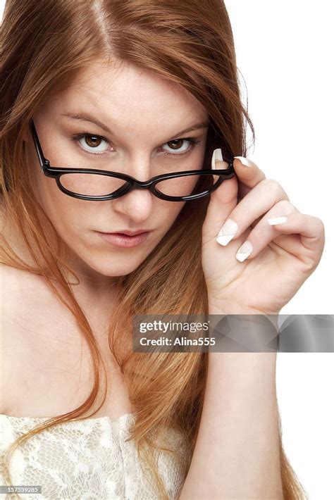 Beautiful Natural Redhead Woman With Flowing Hair And Glasses High Res