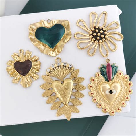 Grand Pendentif Breloque Pour Collier Coeur Fleur Soleil Mauvais œil