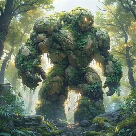 Massive Stone Golem In Lush Forest Ancient Power And Nature Fantasy Forest Dragon Pictures