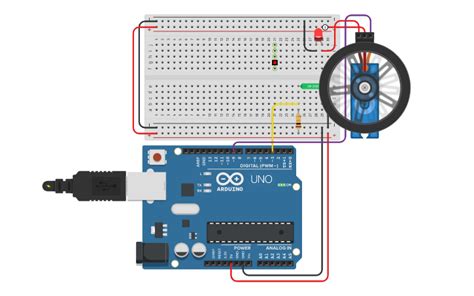 circuit design controlling servo motor with tilt sensor tinkercad