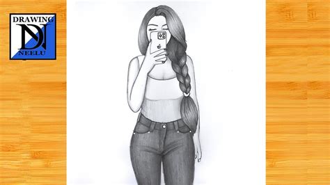 How To Draw Beautiful Girl Taking A Selfie Pencil Sketch For