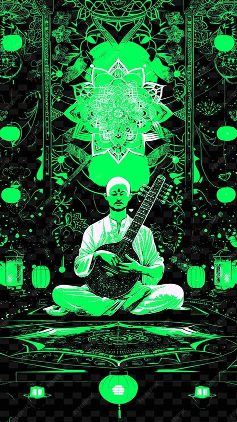 Premium Psd Indian Sitar Player Sitting Cross Legged On A Stage With Int Illustration Music