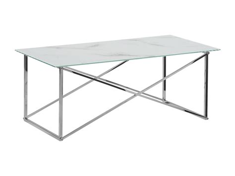 Table Basse Effet Marbre Blanc Structure Argentée Emporia